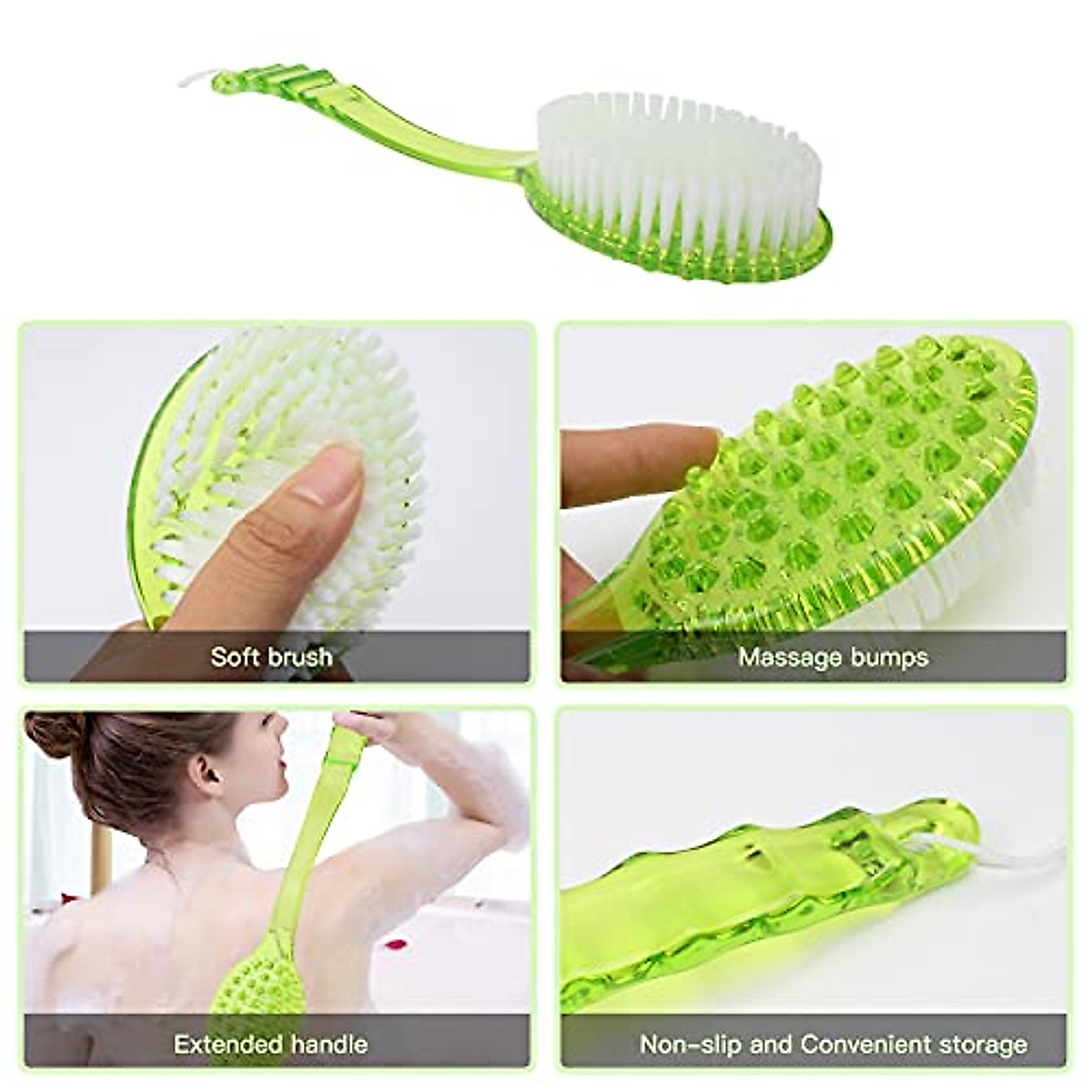 YEEPSYS Bath Brush with Bristles 1 PC Long Handle for Exfoliating Back, Body, and Feet, Bath and Shower Scrubber