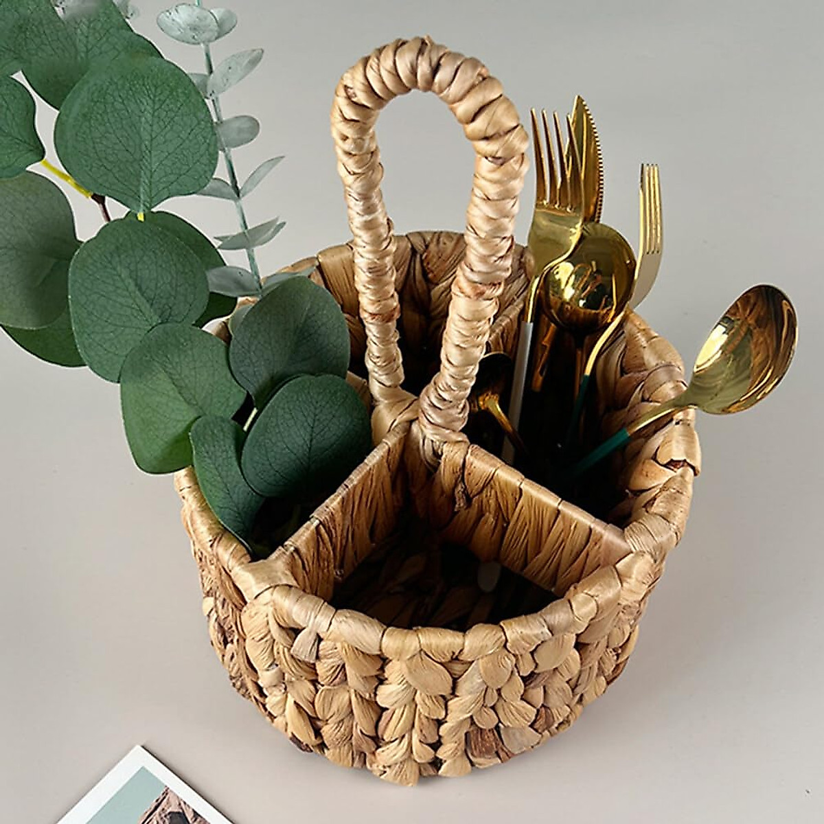 Kichvoe Cutter Woven Baskets Wicker Silverware Fork and Spoon Hand Woven Cutlery Holder Chopsticks Fork Storage Tray Storage Basket Chic Sundry Basket Utensil Drain Rack To Weave Hyacinth
