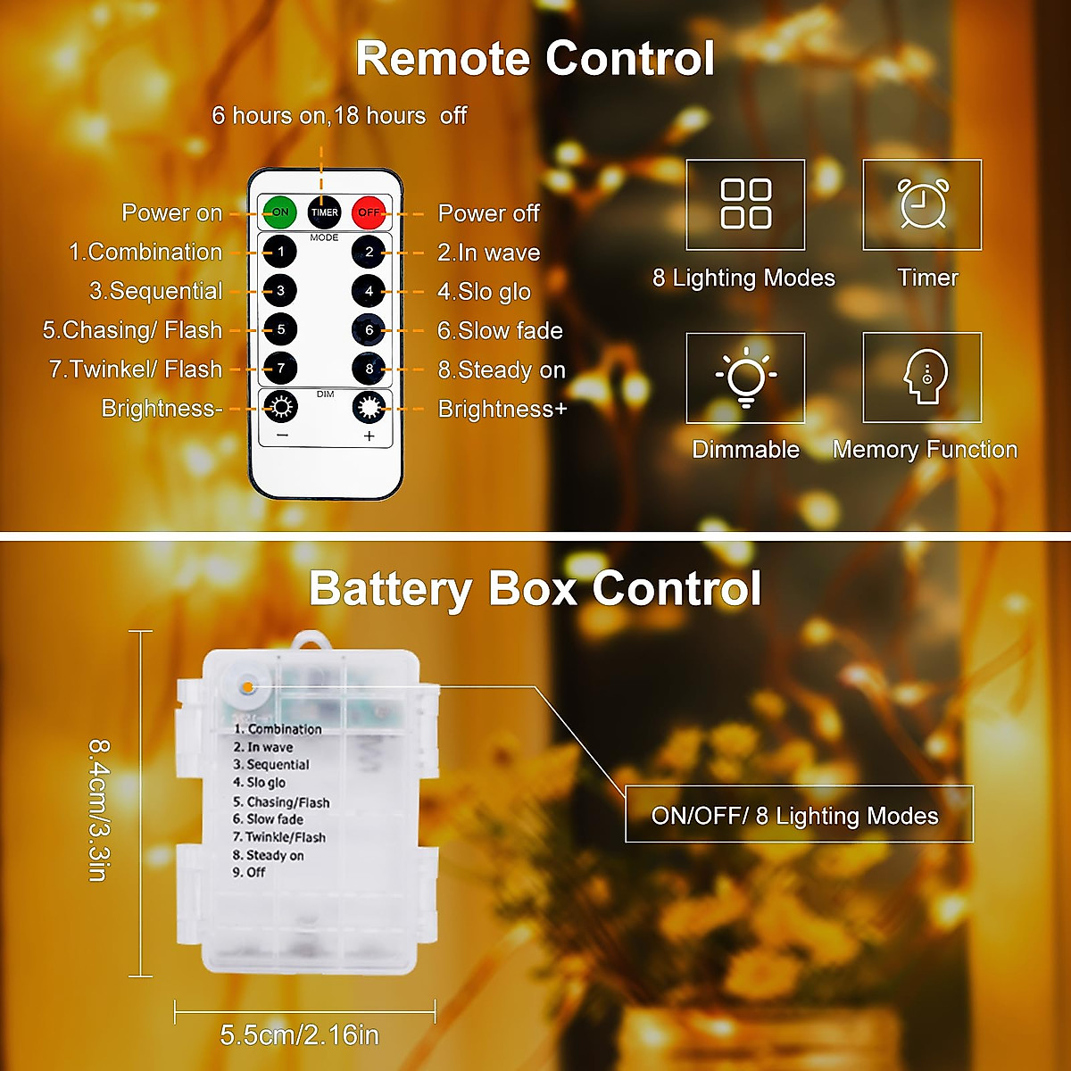 3 Pack 33FT 100 LED Fairy Lights Battery Operated with Remote and Timer, IP65 Waterproof Battery String Lights Outdoor Indoor, 8 Modes Copper Wire Twinkle Lights for Bedroom Christmas Garden Decor