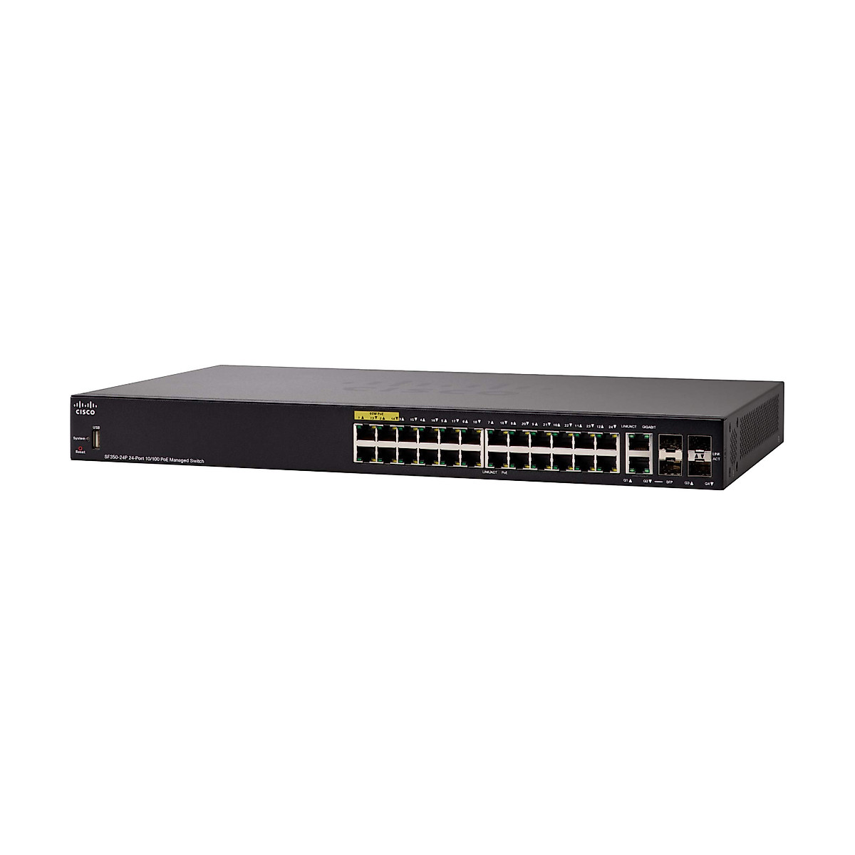 Cisco SF350-24P Managed Switch | 24 10/100 PoE Ports | 185W Ports | 4 Gigabit Ethernet (GbE) Combo SFP | Limited Lifetime Protection (SF350-24P-K9-NA)
