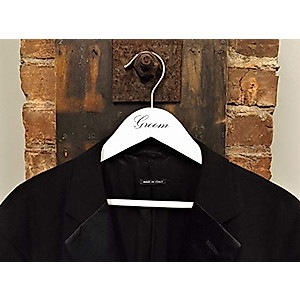 NAHANCO BG20117 Bridal Hanger Set, White Wood Hangers with Black Imprint (Bride and Groom), 17” (2 Piece Set)