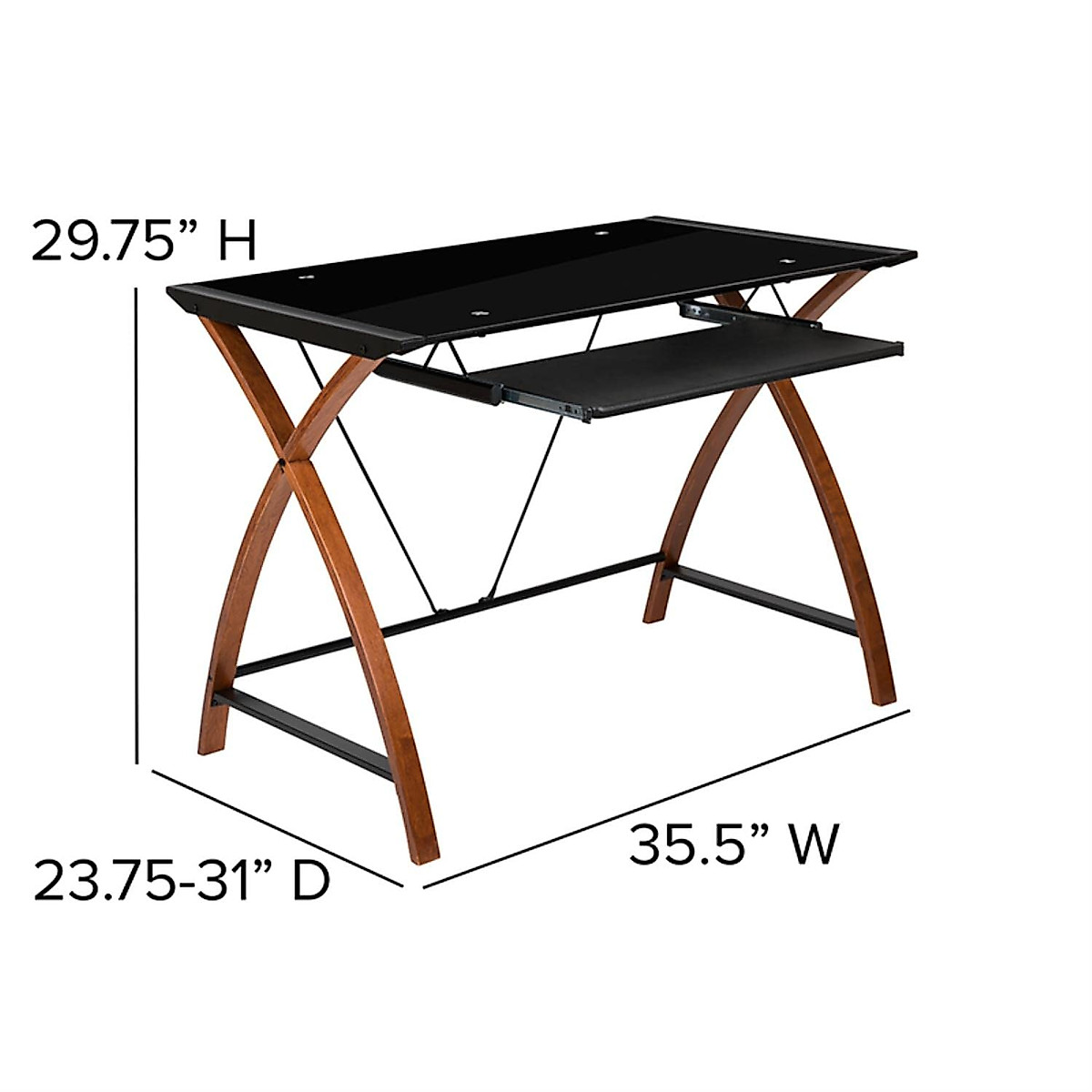 Flash Furniture Jude Black Glass Computer Desk with Pull-Out Keyboard Tray and Crisscross Frame