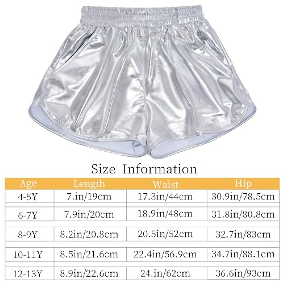 Bskifnn Metallic Shorts for Girls Sparkly Hot Dance Pants with Heart Shape Sunglasses (as1, Age, 6_Years, 7_Years, Sliver)