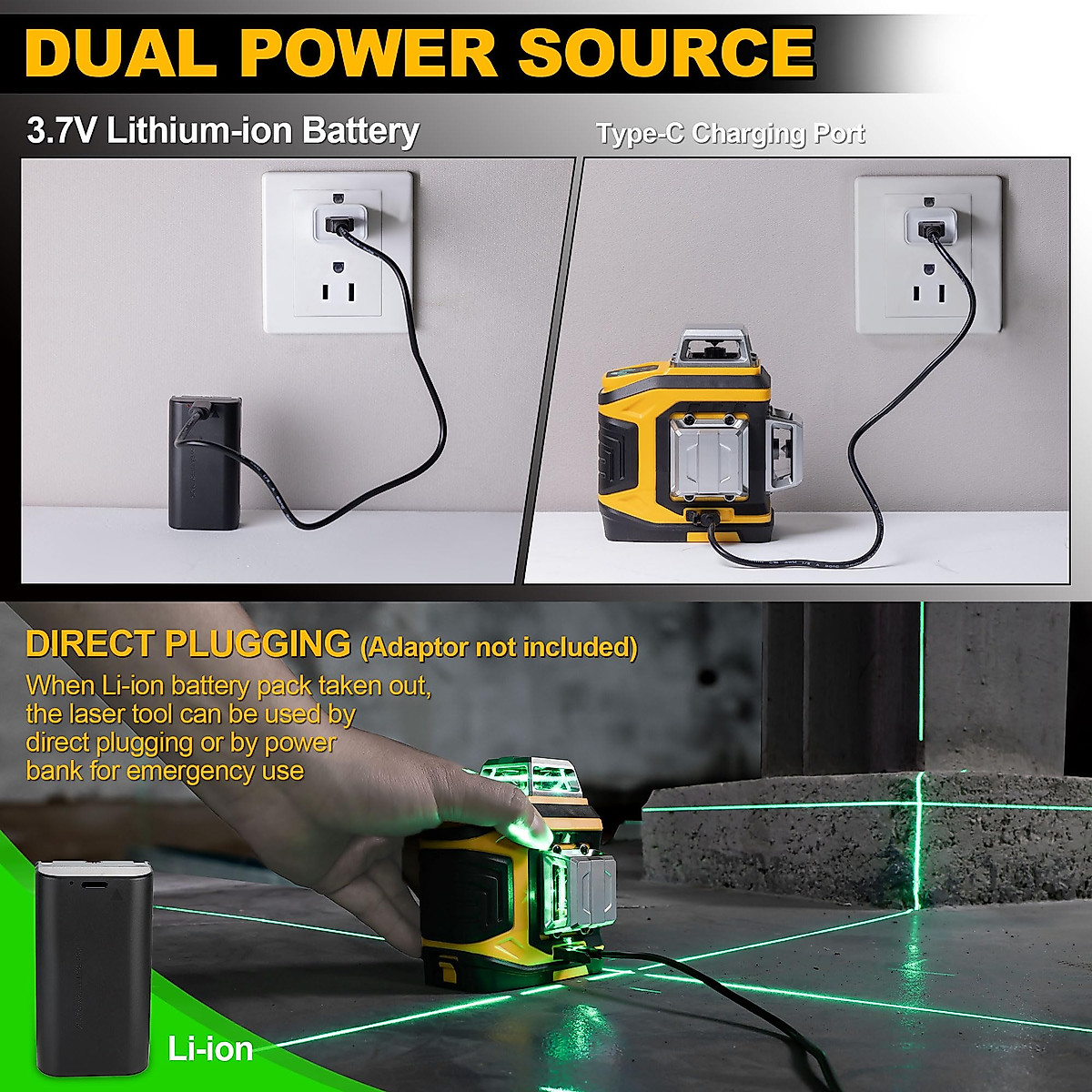 PREXISO Laser Level 3 X 360° Self Leveling - Rechargeable Cross Line Leveler, Green Line Laser Level with Tripod, Magnetic Base, Green Glasses, Portable Bag for Construction, Tile, Home Renovation