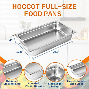 HOCCOT Full Size Hotel Pan 6 Packs, 4" Deep 304 Stainless Steel Steam Table Pan for Chafing, Commercial Food Pan for Hotel, Buffet, Restaurant, Party, Catering Food Pan for Food Supply & Storage