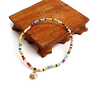 Boho Beaded Anklet Bracelet Gold Shell Anklet Chain Colorful Beaded Foot Jewelry Anklet for Women