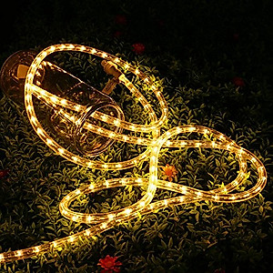 Brizled Warm White Rope Lights, 18ft 216 LED Rope Lights Waterproof, 120V Plugin Rope Lights Connectable with Clear PVC Tube, Indoor/Outdoor Decorative Rope Lights for Backyards Garden Patio Christmas