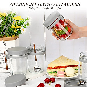 Sieral Set of 4 Overnight Oats Jars with Lid and Spoon Containers 10 oz Airtight Measurement Marks Large Capacity Reusable Oatmeal Container Salad Cup for Cereal Yogurt Milk Vegetables