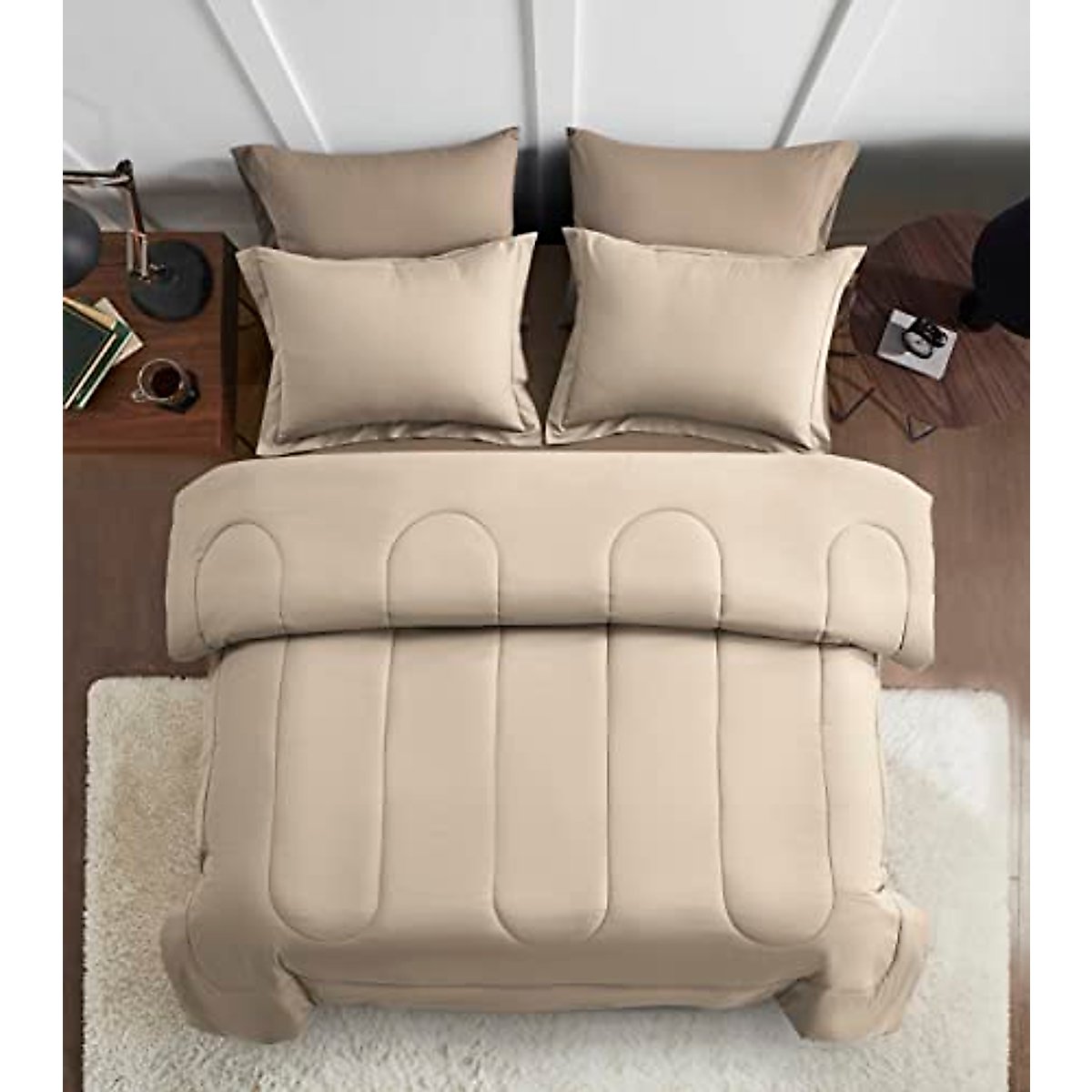 Maple&Stone Twin XL Comforter Set 5 Pieces Bed in a Bag - Down Alternative Bed Set with Sheets, Pillowcase & Sham, Soft Reversible Duvet Insert for Twin XL Bed, Khaki