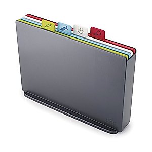 Joseph Joseph Index Plastic Cutting Board Set with Storage Case Color-Coded Dishwasher-Safe Non-Slip, Large, Graphite, index large