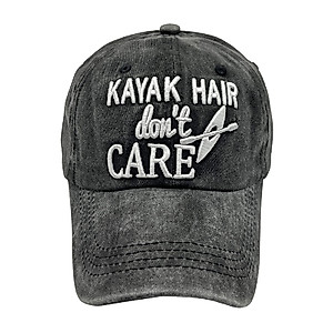 Waldeal Women's Kayak Hair Don't Care 3D Embroidered Hat, Denim Washed Adjustable Baseball Cap