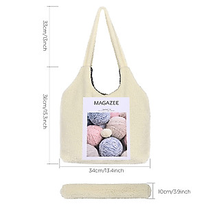 FVVMEED Plush Lamb Bag Tote Purse Lamb Like Fabric Shoulder Bag Simple Shoulder Women Casual Handbag