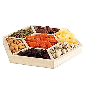 Hammont Hexagon Sectional Wooden Trays - 2 Pack - 10.5”x10.5”x1” - Eco Friendly Decorative Wooden Tray for Dry Fruits & Candies | Organic Wooden Tray for Gift & Home Décor