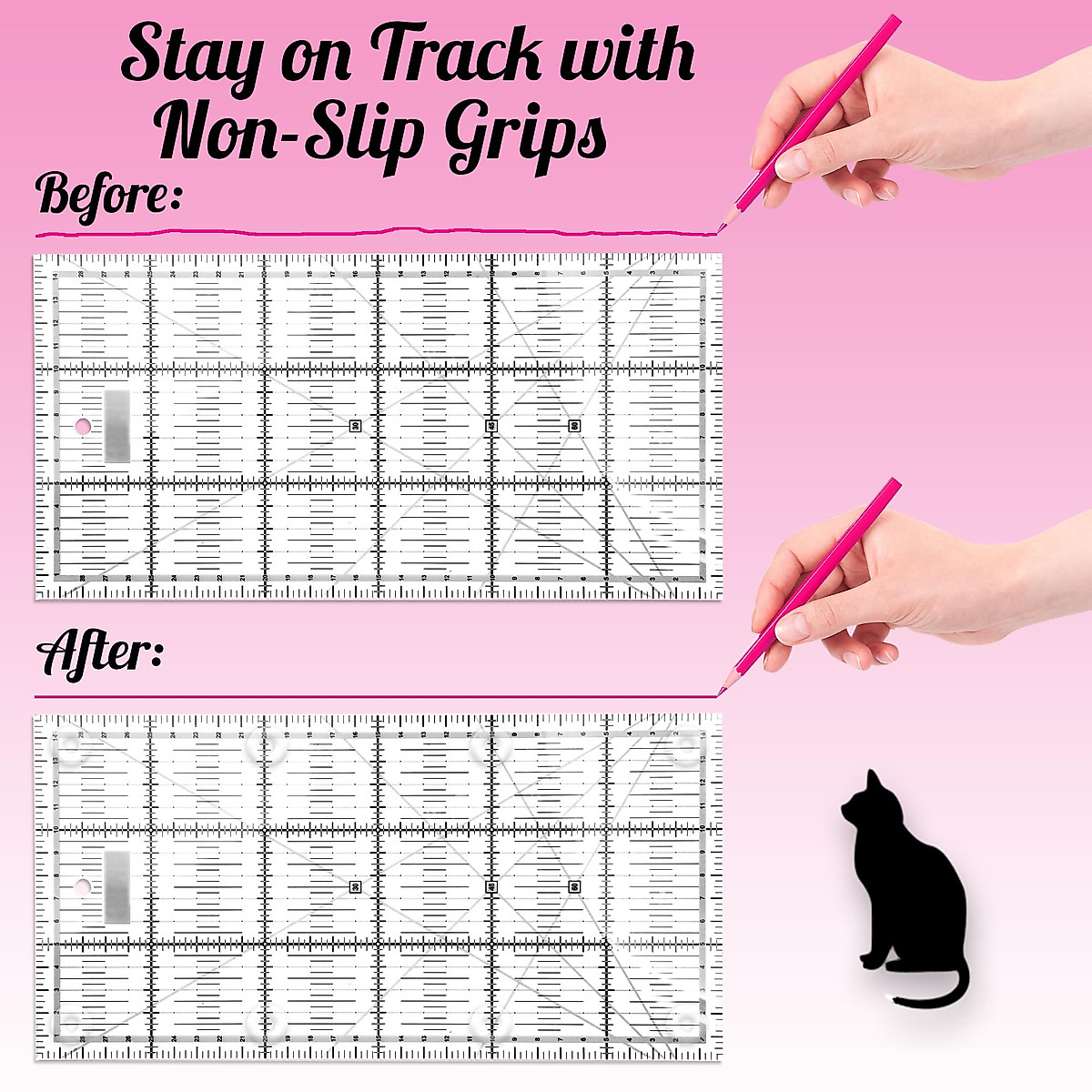 TightGrips Non-Slip Grips for Quilt Templates - 48 Pieces Total - 24 Large & 24 Small