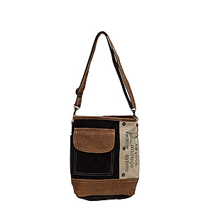 Peace and Goodness Upcycled Canvas Genuine Leather Trim Crossbody Bag