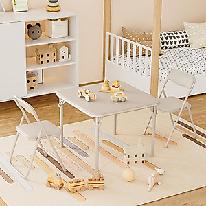 IDEALHOUSE Boys and Girls Folding Table and Chairs Set of 3, Portable Table and Chair with Pu Soft Cushion,Suitable for Eating,Reading and Playing