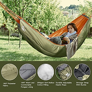 Night Cat Hammock Underquilts Sleeping Bag Single Insulated Under Blanket for Hammock 4 Seasons Lightweight Soft Warm 5-20℃ 8x3.6ft Army Green
