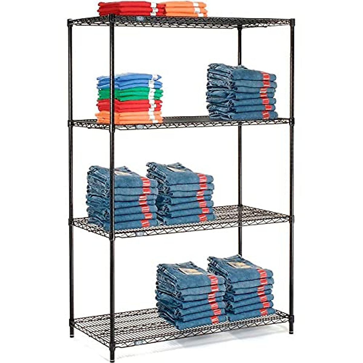 Nexel 18" x 42" x 74", 4 Tier Adjustable Wire Shelving Unit, NSF Listed Commercial Storage Rack, Black Epoxy Finish, leveling feet