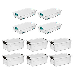 Sterilite 4 Set of 56-Quart Wheeled Storage Bin & 6 Set of 18-Quart Plastic Storage Container w/Latching Lid and Clear Base for Home Organization