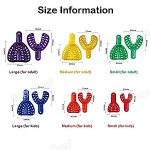 Dental Impression Trays Perforated Plastic Autoclavable 12Pcs Teeth Holder Upper & Lower for Adults and Child Multicolor