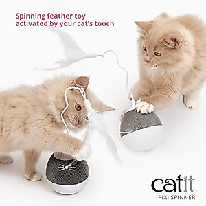 Catit PIXI Spinner, Treat Dispensing Cat Toy, Silver