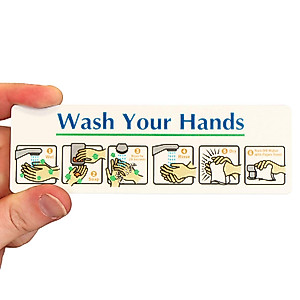 SmartSign 2 x 6 inch “Wash Your Hands” Hand Washing Instructions Sign with Adhesive Backing for Bathroom, Matte Finish, 32 mil Anodized Aluminum, Multicolor, Made in USA