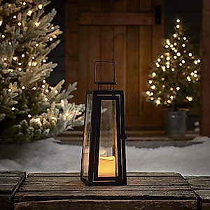 Lights4fun, Inc. Black Metal Solar Powered LED Fully Weatherproof Outdoor Garden & Patio Flameless Candle Lantern