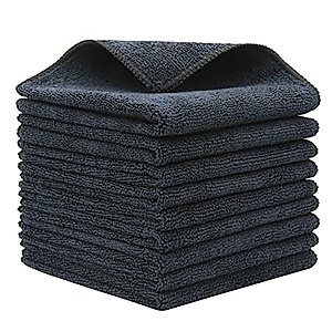 HYLLZB Microfiber Kitchen Dish Cloth Cleaning Rags, 9 Pack Microfiber Cleaning Cloth for Glasses, Lint Free Cloth Rags for Household Cleaning or Cooking, 12 x 12 Inches (Black)