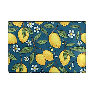 ALAZA Tropical Yellow Lemon Navy Blue Area Soft Non Slip Floor Mat Washable Carpet for Bedroom Living Room 1 Piece 4x6 Feet