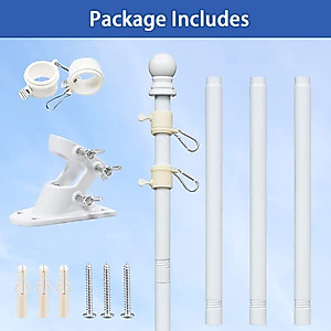 Flag Poles for Outside House - 5ft Tangle Free Flag Pole for House with Holder Bracket,Stainless Steel Flag Pole Kit for 3x5 American Flag,White Flagpoles Residential for Outdoor Porch Truck Boat