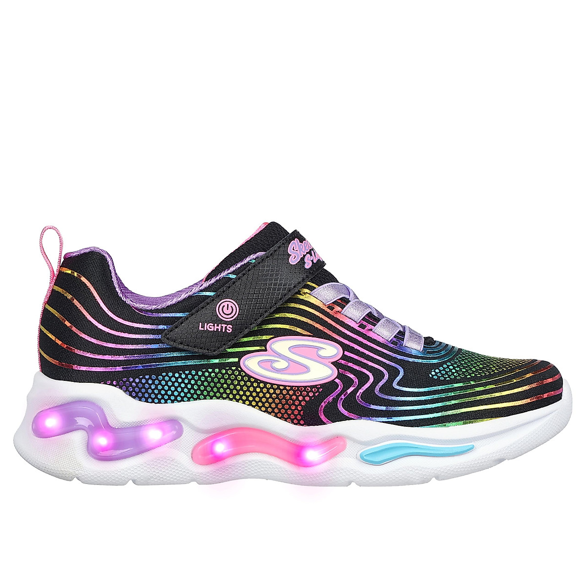 Skechers Kids Wavy Beams Sneaker, Black/Multi, 12 US Unisex Little Kid