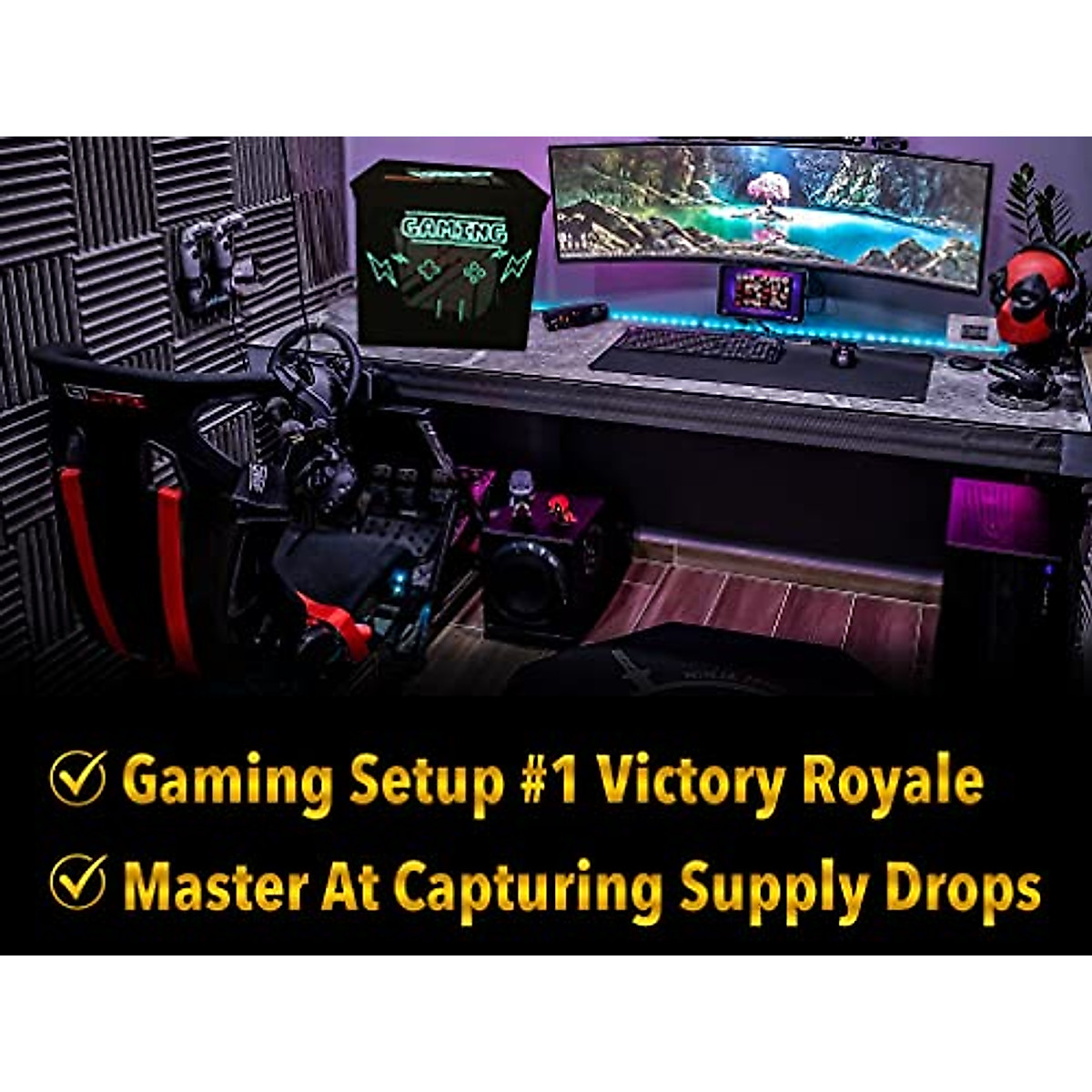 NINOSTAR Gamers Loot Drop Storage Glowing Box 14'' x 14'' x 14'' Perfect for Gaming, Parties, Birthdays…
