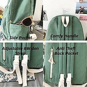 WEIIYONN Kawaii Backpack with Cute Bear Accessories Large Capacity for Laptop Aesthetic Bag for Women Canvas Pastel Bookbag (Green)