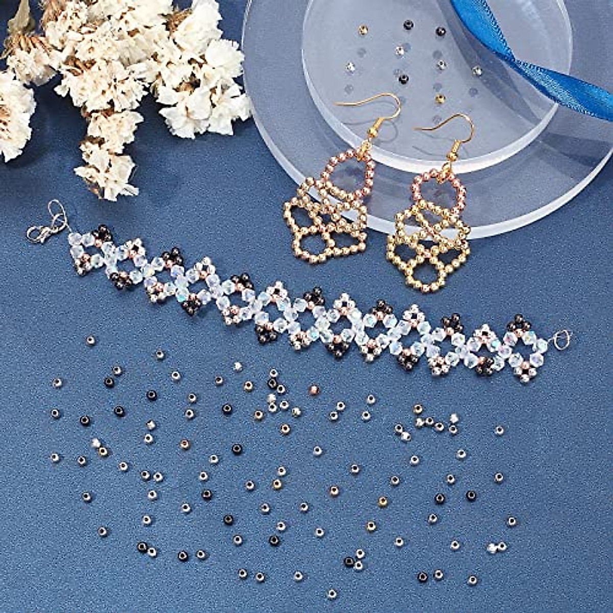 PH PandaHall 360pcs 3mm Spacer Beads 6 Colors Smooth Beads 14K Gold Beads Little Round Beads Seamless Ball Beads Long-Lasting Spacers for Summer Hawaii Layered Necklace Bracelet Jewelry Making