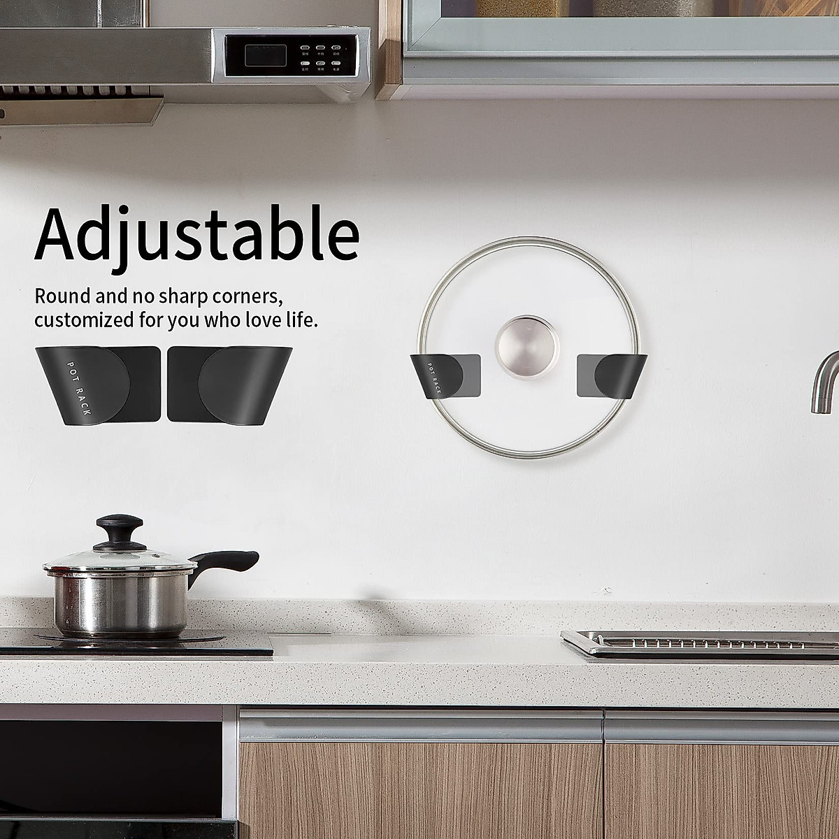 ywchoshe 6 Pairs Pot Lid Organizer, Adjustable Wall Mount Pot Lid Holder Organizer, Kitchen Cabinet Door Organizer Pot Lids Holder Hangers for Kitchen Wall Inside Cabinet Door, Black