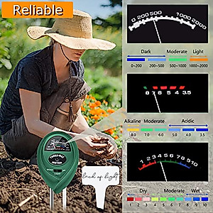 KUNELL PAPO Soil Test Kit for Moisture, pH& Sunlight Meter,3 in 1 Soil Tester for Plant, Vegetables, Garden, Lawn, Farm, Indoor/Outdoor Use (No Battery Need)（Green）