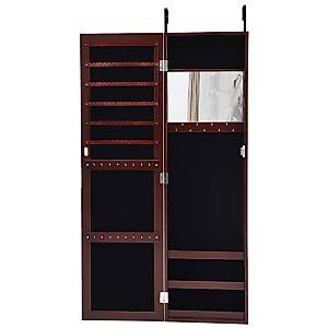 Giantex Jewelry Armoire Cabinet Wall Door Mounted with Full Length Mirror, Jewelry Organizer with Makeup Mirror, Ring Earring Slots, Necklace Hooks, Large Capacity Storage Jewelry Armoire (Brown)