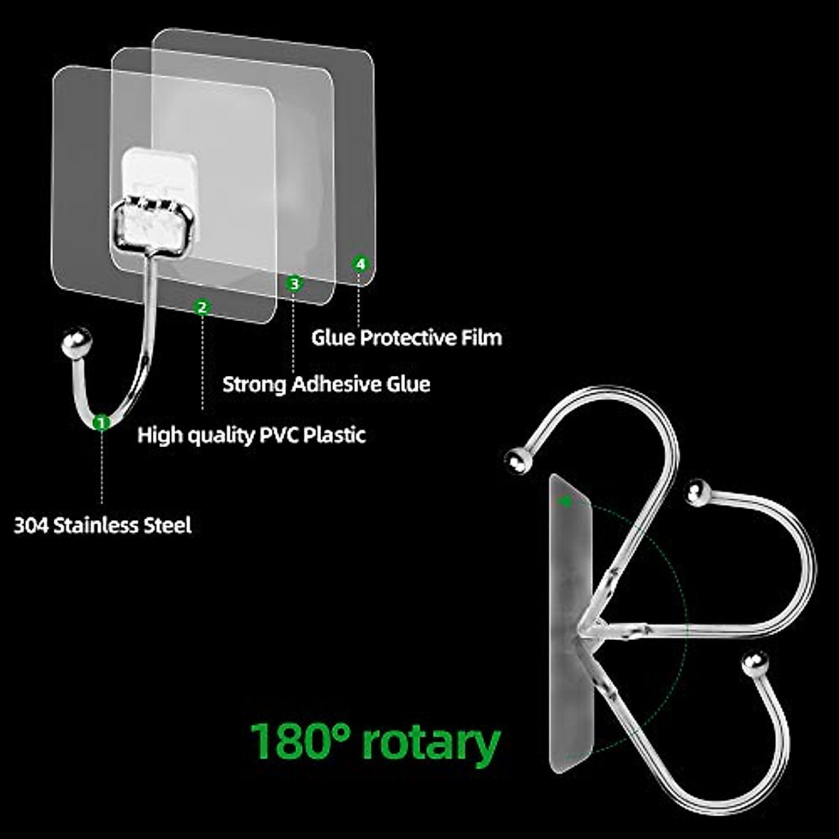 SUNDOKI Large Adhesive Wall Hooks 33LB(Max), Self Adhesive Hooks Removable Nail-Free Transparent Waterproof Hooks for Hanging Bathroom Kitchen & Home Utilities(10 Pack)