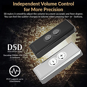 HIDIZS S8 USB DAC Amp, 384kHz / 32Bit USB C Portable HiFi Audio Decoding Amplifier for iPhone iPod Android Computer with Windows/Mac OS/iOS/iPad OS System (4 Interface Cable Included, Silver)