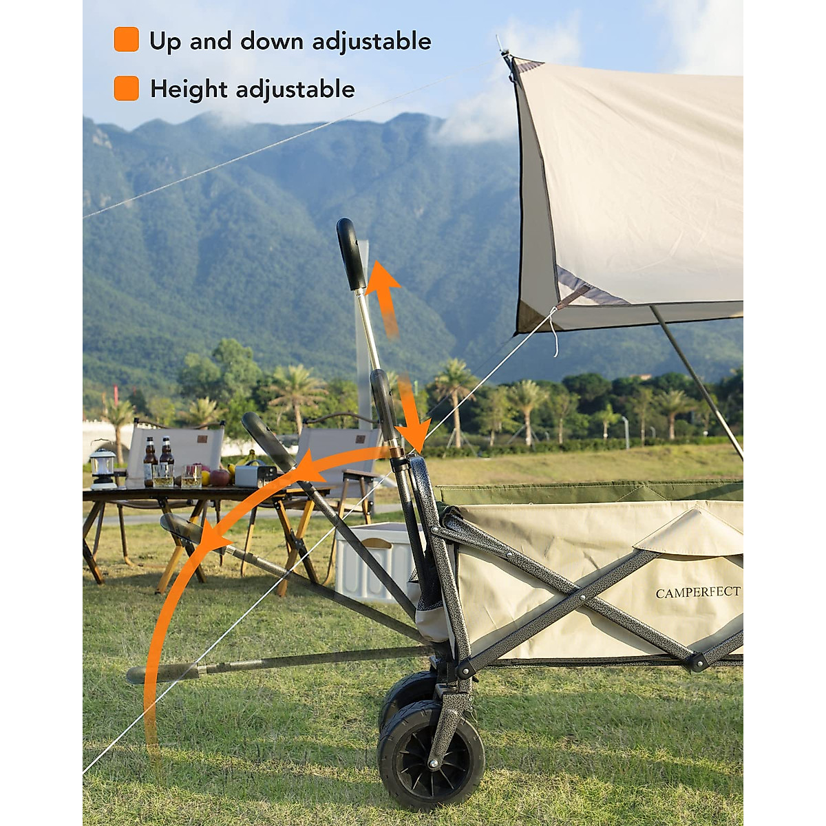 CAMPERFECT Beach Wagon with Big Wheels - All-Terrain Outdoor Cart for Camping, Sports, Shopping - Foldable Wagon with Adjustable Handle