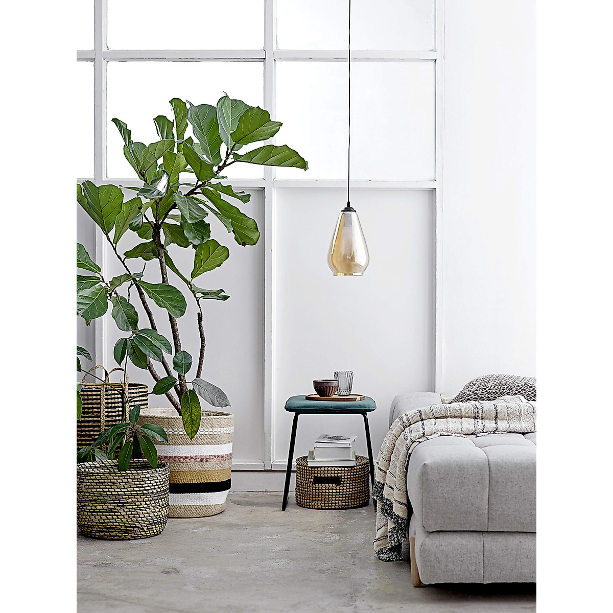 Bloomingville Soft-Sided Cotton Wool Storage Basket with Stripes, Multicolor