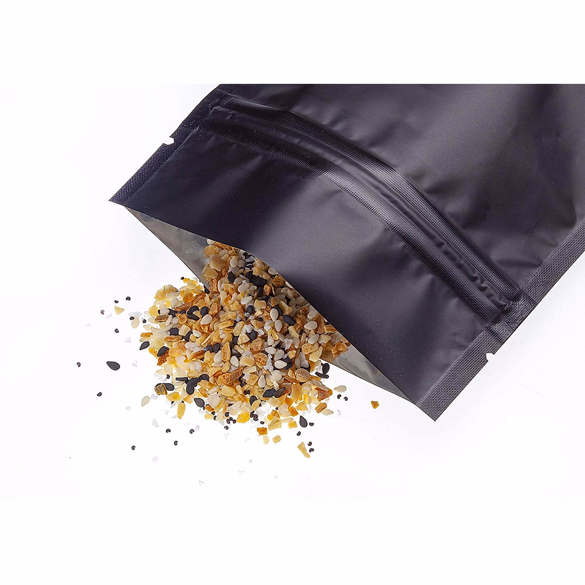 100PCS Matte Black Mylar Bags Sealable Double Sided Mylar Bag Stand Up Pouch Reusable (12x18cm) (4.72 x 7.09in) Heat Sealable Foil Insulated Bags ZipLock Aluminum Bags Food Packaging Food Storage