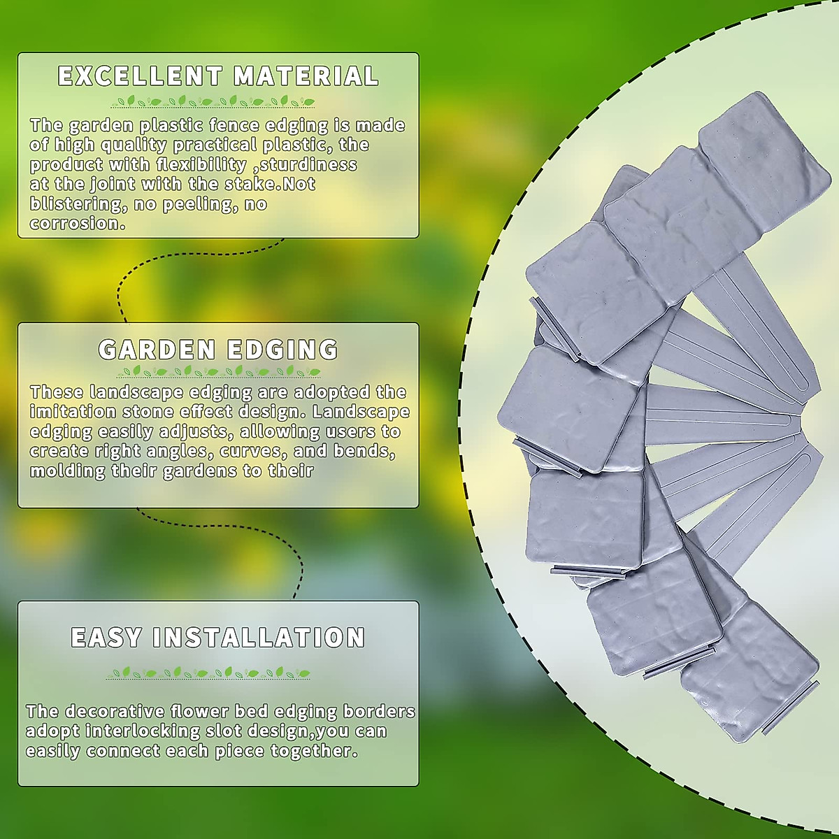 Garden Fence,Garden Edging,Landscape Edging,for DIY Decorative Patios Lawn Paths Landscape Walkways Flower Bed Edging (10 PCS)