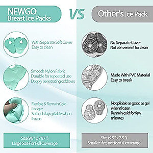 NEWGO Breast Ice Pack for Breast Surgery, 2 Pack Nipple Ice Packs Breastfeeding Ice Packs Reusable for Nursing Mother, Hot Cold Therapy Breast Gel Pack with Washable Cover(Green)