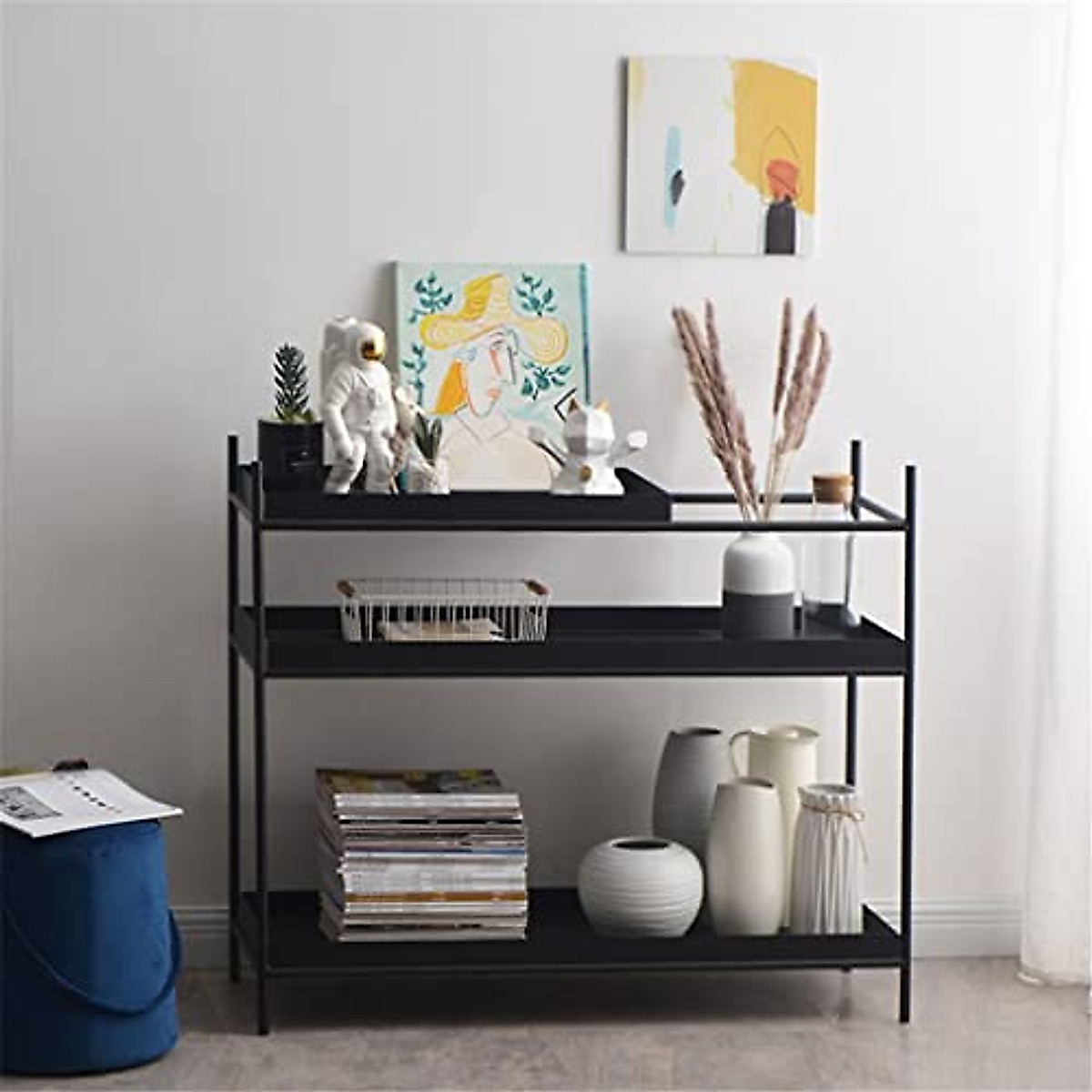 SLNFXC Industrial Style Iron Shelves Long Narrow Bookshelf Living Room Doorway Foyer Floor Storage Low Cabinet