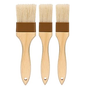 Pastry brush,Basting brush for Cooking,Natural Bristle BBQ Brush for Oil & Sauce,Wooden Handle Food Brush for Baking,Easy Clean Butter Brush,Durable Kitchen Culinary Utensil (1", 1 1/2 Inch,3 Pack)