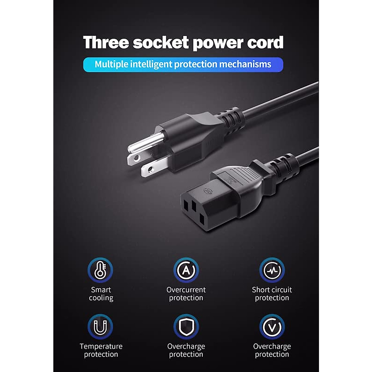 QYD 10FT(3m) AC Power Cord, 3 Prong C13 Power Cord Replacement for ION Block Rocker, Monster Rocker, Mackie Speaker, ION Bluetooth Speaker, Peavey Fender Amp Guitar Mixer DJ Speaker Power Cable, 1Pack