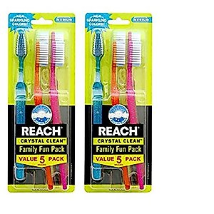 2-Pack Reach Crystal Clean Family Fun 5 Count Toothbrushes Medium