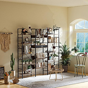 GEBAROW 5 Tier Bookshelf with Triple Wide, Modern Bookshelf with Metal Frame, Industrial Bookshelf, Large Open Bookshelf for Bedroom, Living Room and Home Office Vintage Brown (2)