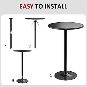Furmax Bistro Pub Table 2 Pack Round Bar Height Cocktail Table Metal Base MDF Top Obsidian Table with Black Leg 23.8-Inch Top, 39.5-Inch Height (Black)